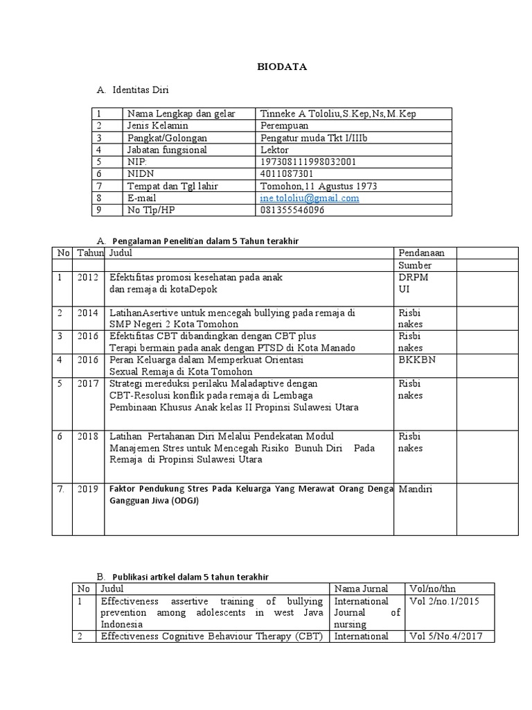 Biodata Tinneke A Tololiu, S.Kep. | PDF | Pengembangan Diri