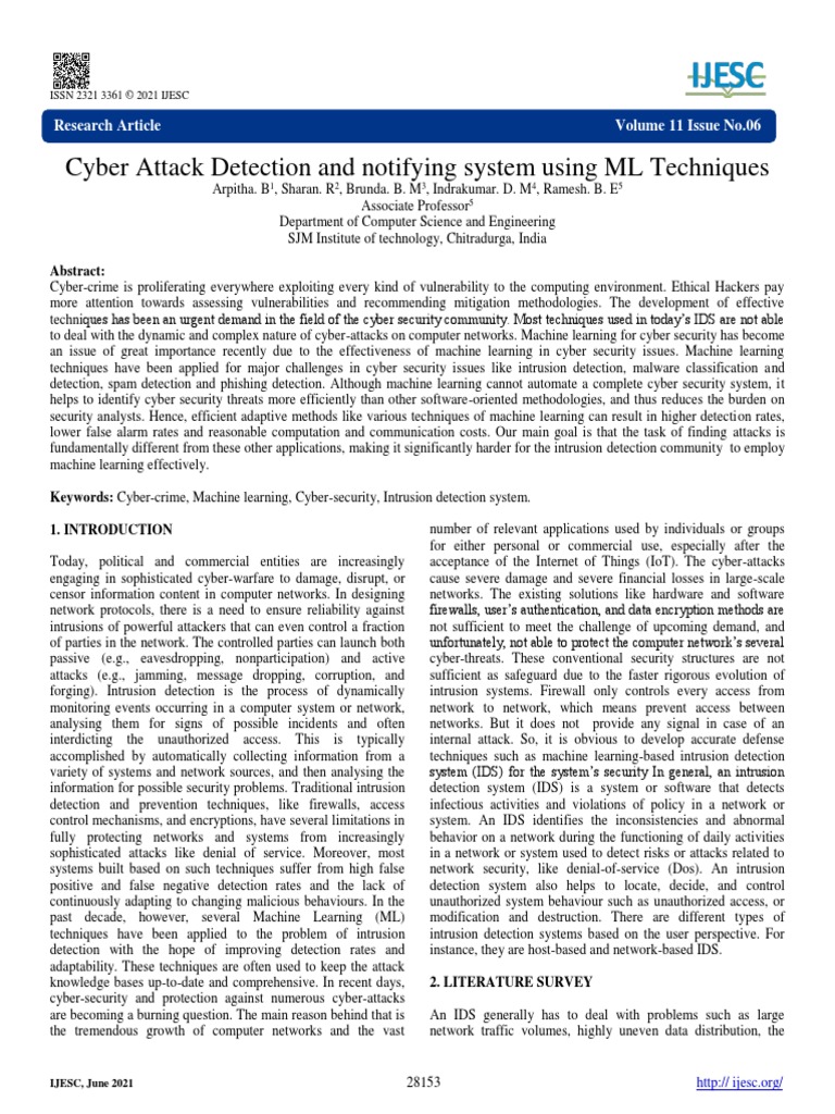 .Cyber Attack Detection and Notifying System Using ML Techniques | PDF ...