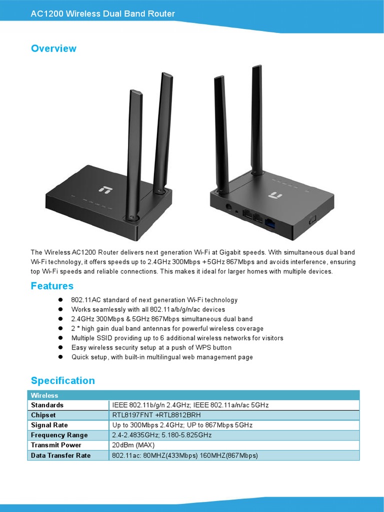 AC1200 Dual Band Router Overview | PDF | Wi Fi | Ieee 802.11