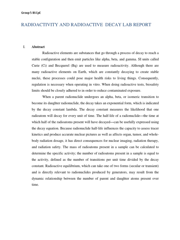 RADIOACTIVITY AND RADIOACTIVE DECAY LAB REPORT Group 5 | PDF ...