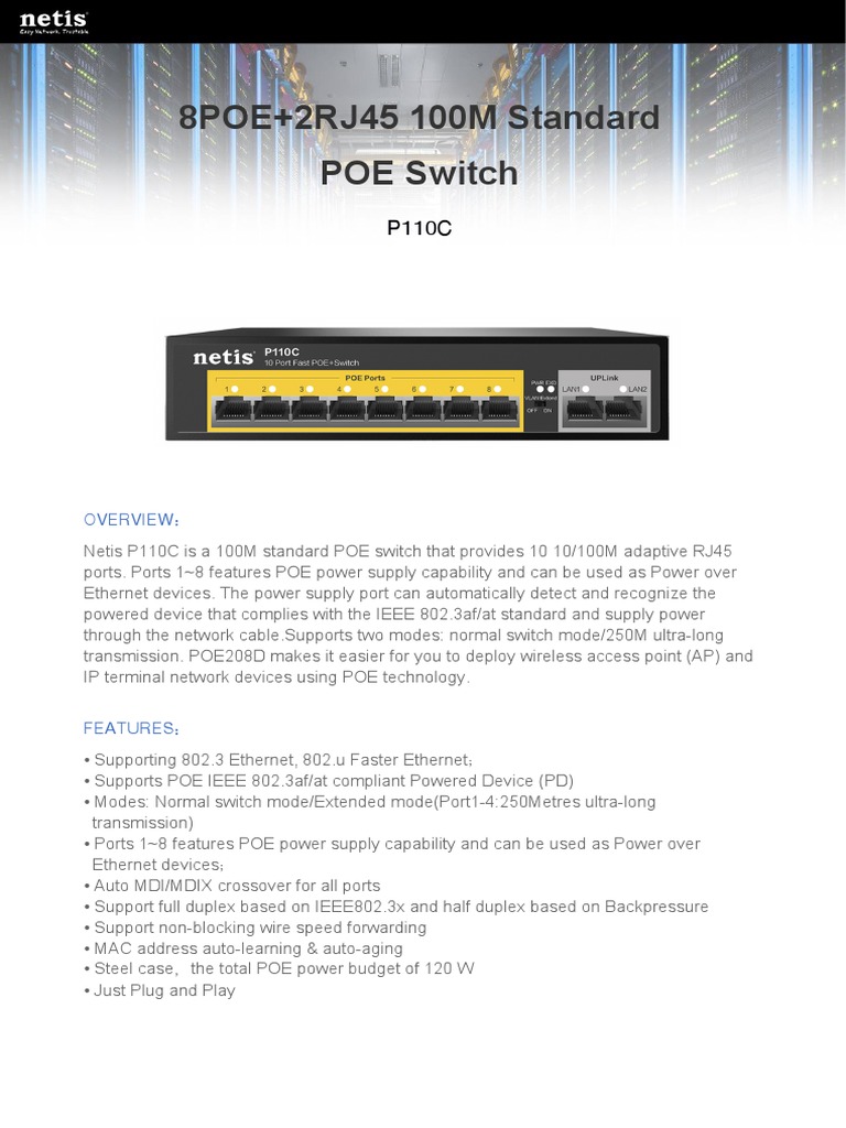 Netis P110C | PDF | Network Switch | Ethernet