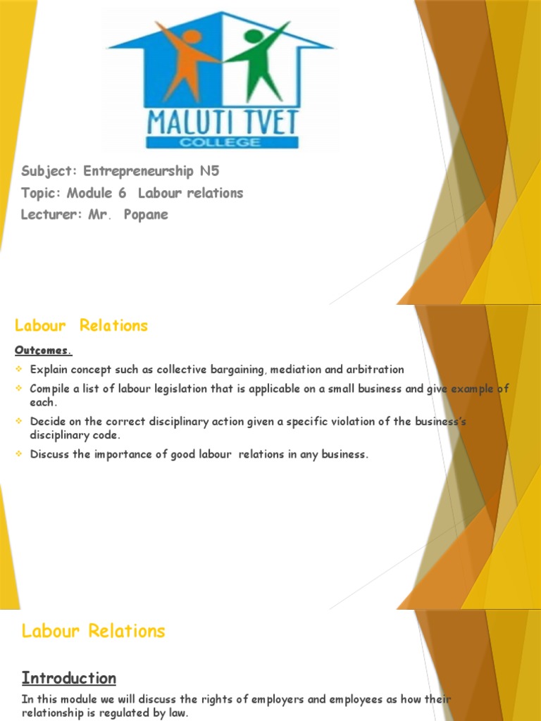 N5 Entrepreneurship Module 6 Labour Relations | PDF | Collective ...