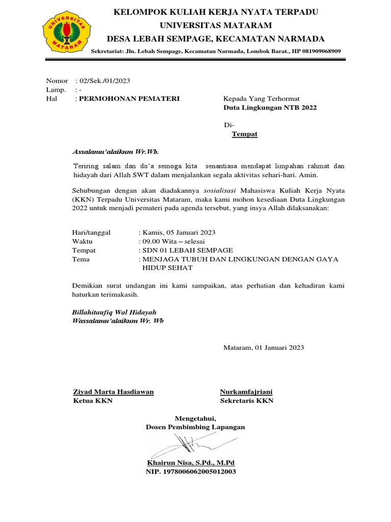 Surat Permohonan Pemateri Sosialisasi-1 | PDF