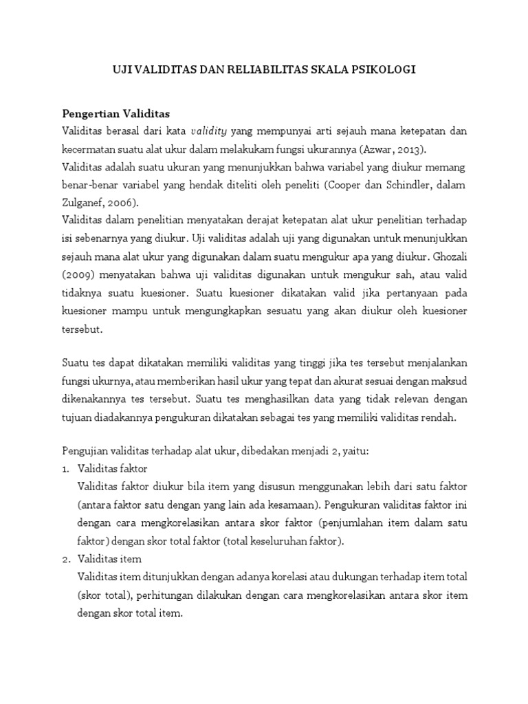 Uji Validitas Dan Reliabilitas Skala | PDF