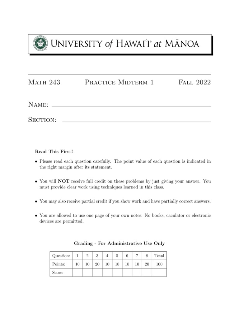 Practice Exam 1 Pdf Ellipse Mathematical Analysis
