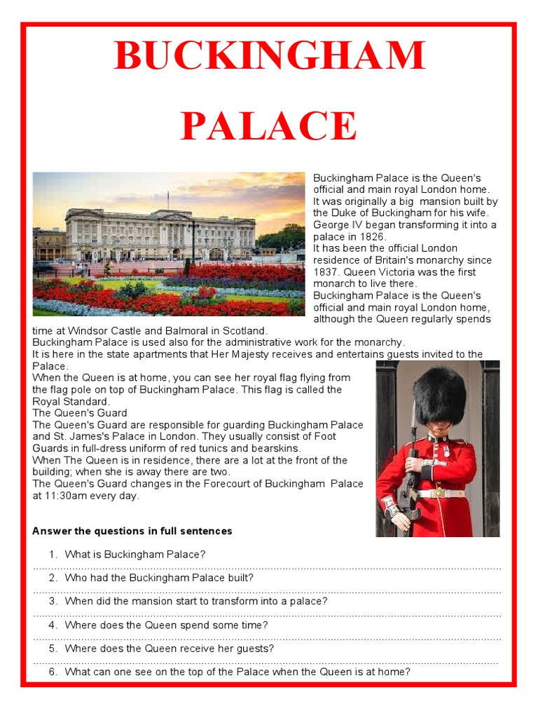 Easy Reading Buckingham Palace Oneonone Activities Reading ...