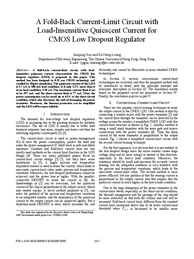 A Fold-Back Current Limit Circuit With Load-Insensitive Quiescent ...
