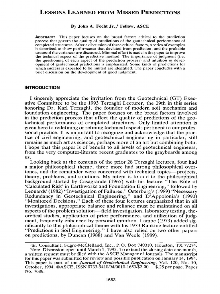 Lessons from Geotechnical Prediction Failures | PDF | Prediction ...