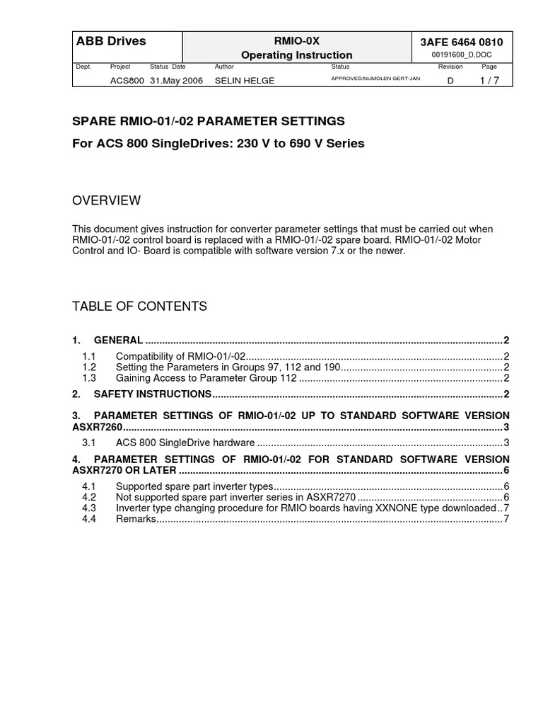 ABB Drives: Rmio-0X Operating Instruction 3AFE 6464 0810 | PDF ...