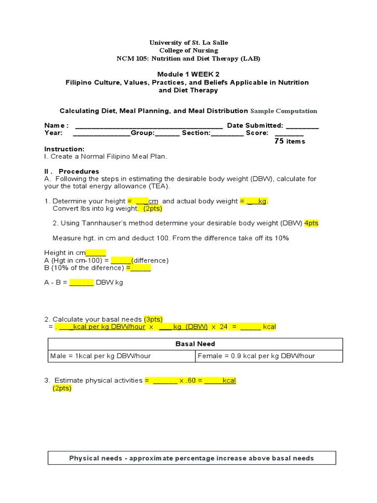 Calculating Diets Form-2 | PDF | Calorie | Carbohydrates