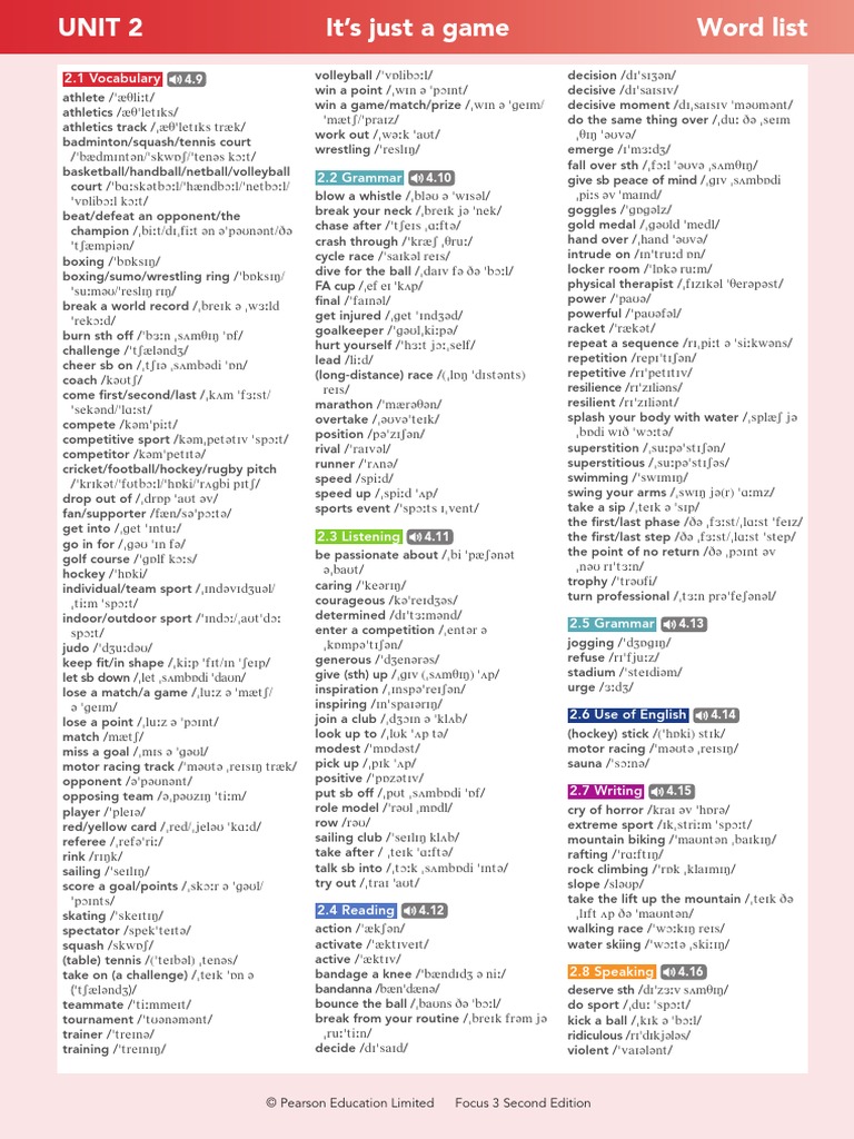 Focus3 2e SB U02 Wordlist | PDF | Entertainment | Leisure