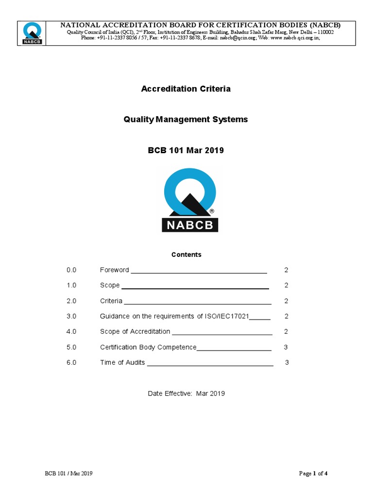 BCB 101 - Accreditation Criteria - QMS | PDF | Iso 9000 | Audit