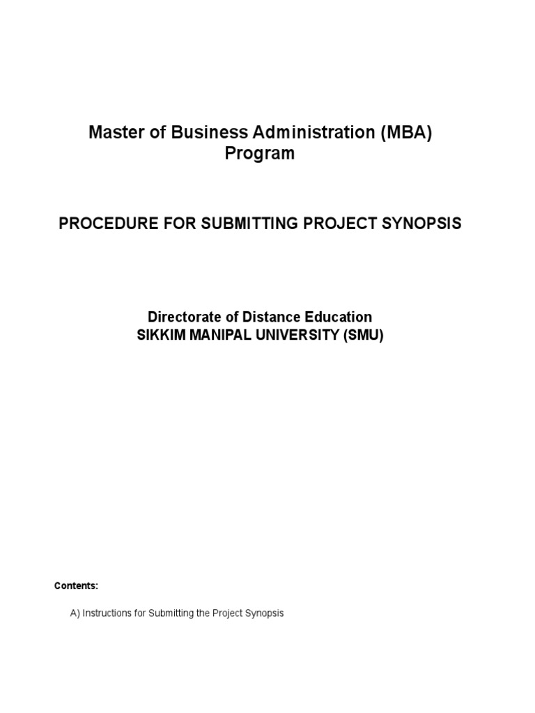 Procedure For Submitting SYNOPSIS - MBA | PDF | Master Of Business ...