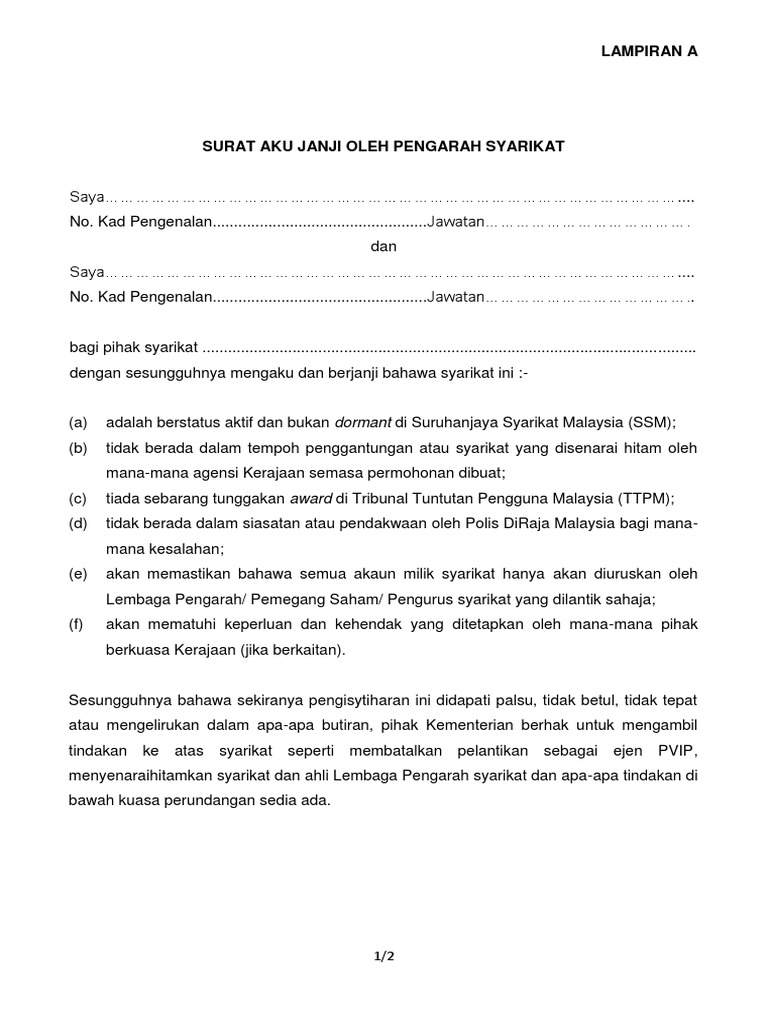 Surat Aku Janji Oleh Pengarah Syarikat | PDF