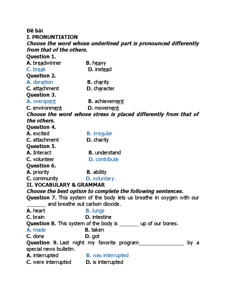 Anh đề ktra HKI online | PDF | Family | Single Parent