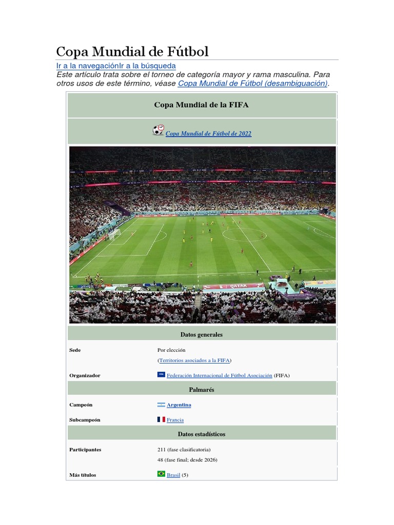 Historia de la Copa Mundial FIFA | PDF | FIFA Copa del Mundo ...