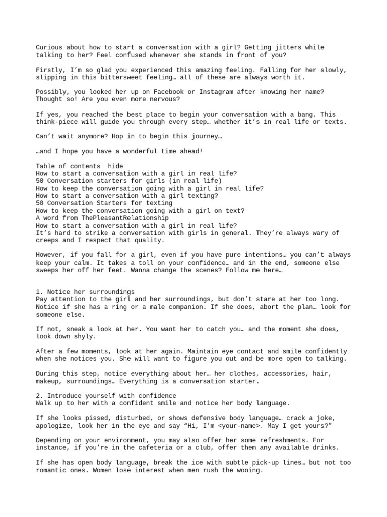 How To Start A Conversation With A Girl You Like | PDF | Body Language ...