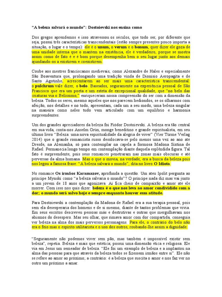 A Beleza Salvará o Mundo | PDF | Beleza | Amor