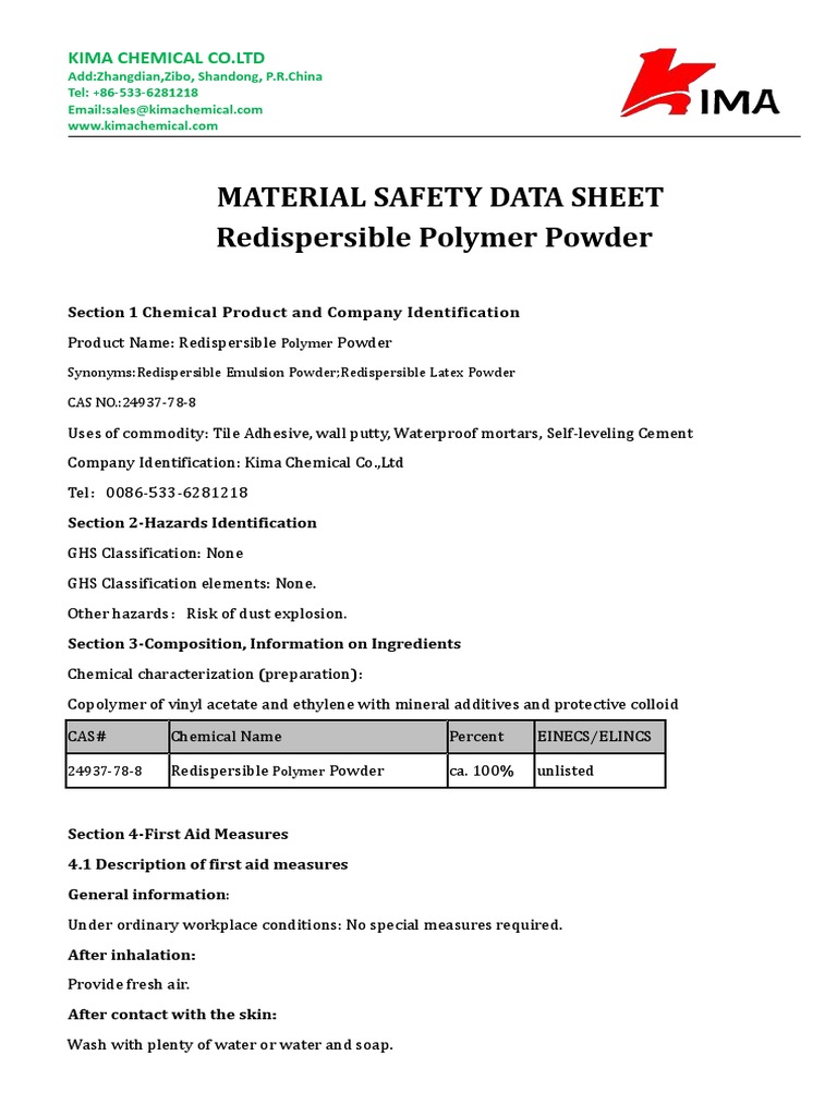 Redispersible Polymer Powder MSDS | PDF | Toxicity | Firefighting