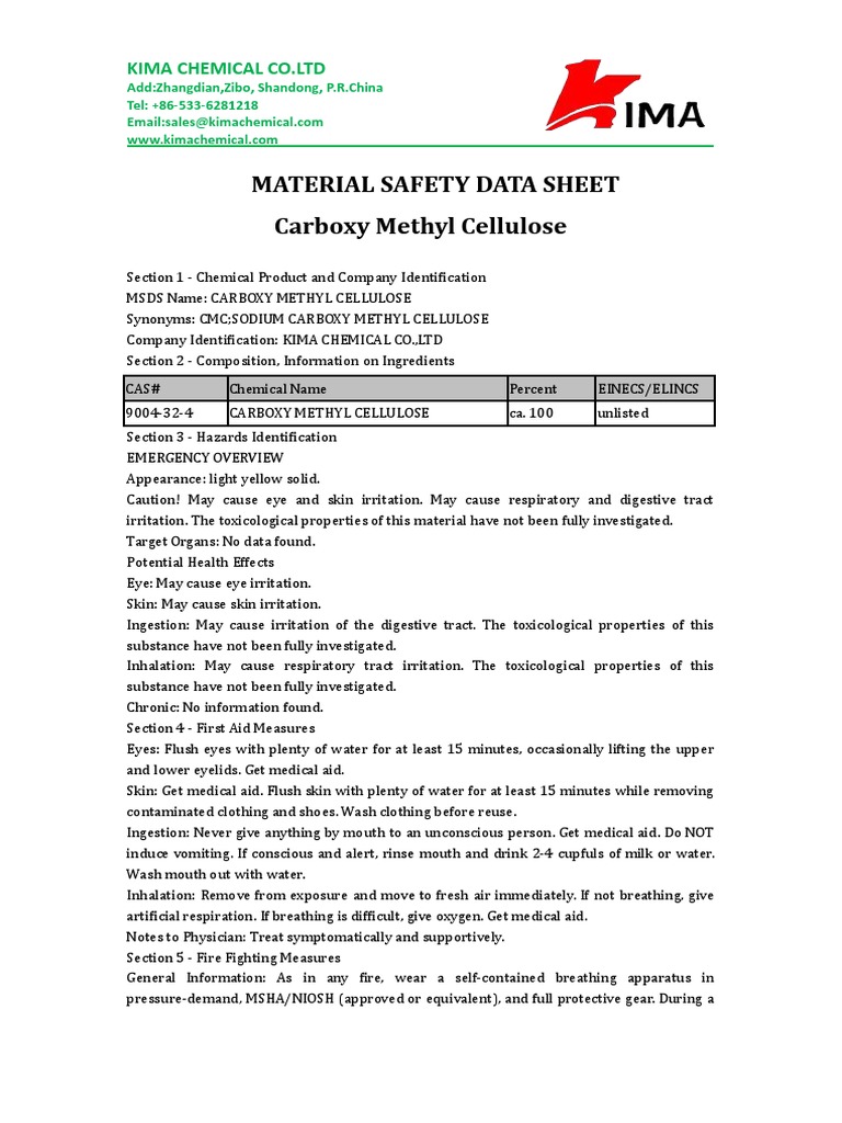 Carboxy Methyl Cellulose MSDS Guide | PDF | Hazardous Waste | Dangerous ...