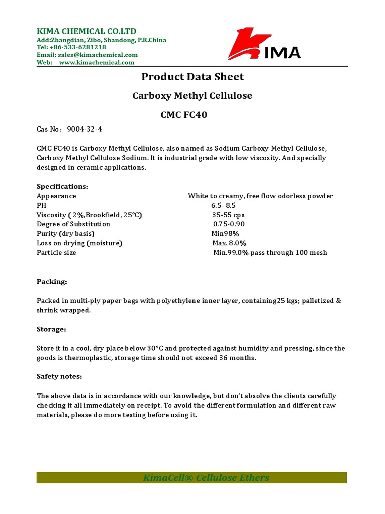KimaCell® CMC FC40 Product Overview | PDF