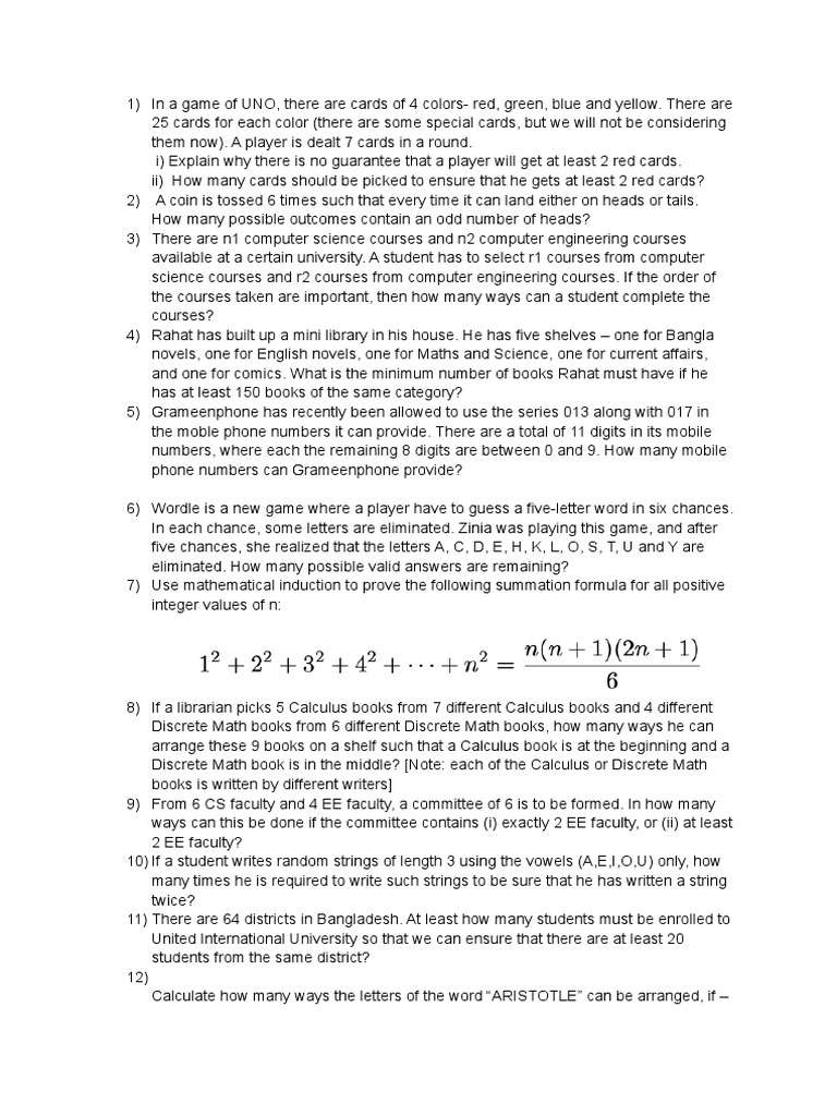 Counting Sample Question | PDF | Discrete Mathematics | Mathematics