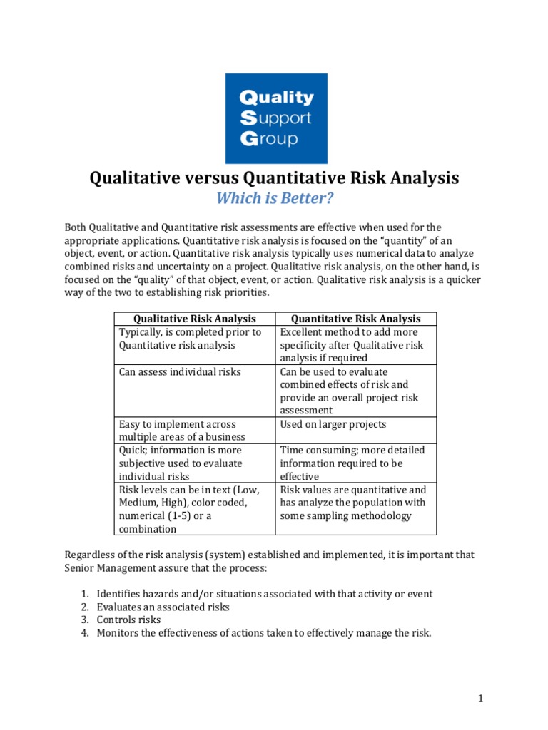 Qualitative Versus Quantitative Risk Analysis - Which Is Better | PDF ...