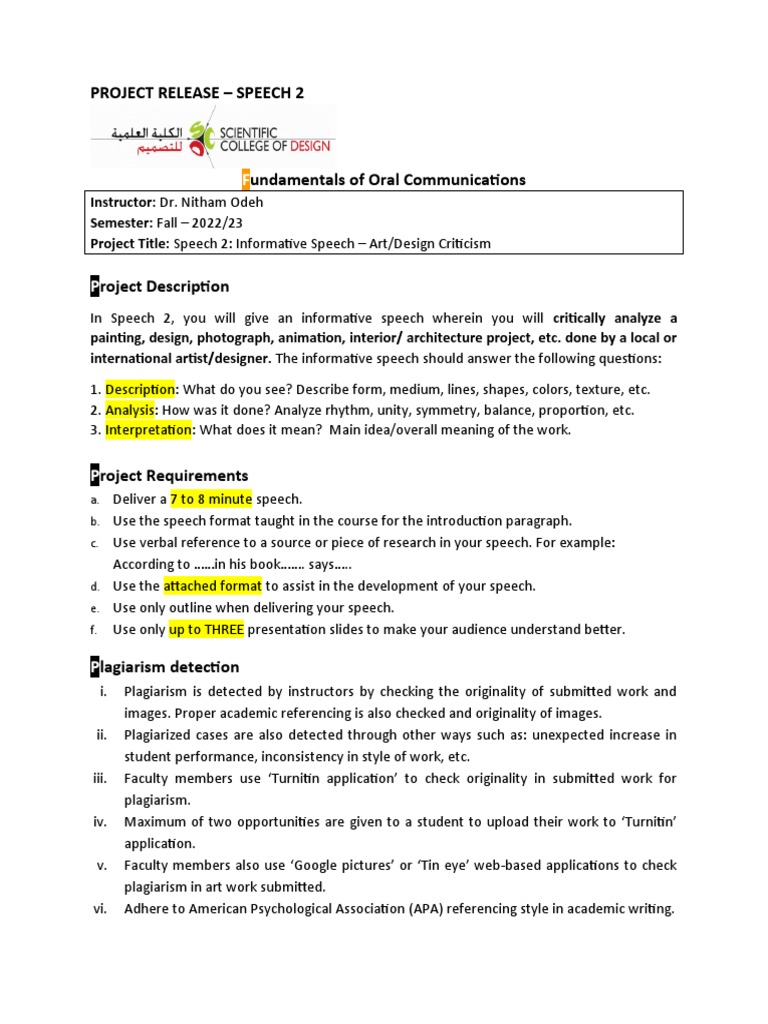 Speech 2 Project Release-Informative | PDF | Turnitin | Plagiarism