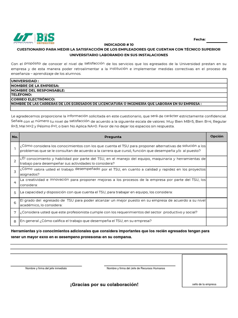 Indicador 10 Nivel TSU | PDF | Business | Cuestionario