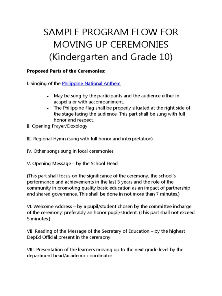Sample Program Flow For Moving Up Ceremonies | PDF | Foreign Language ...