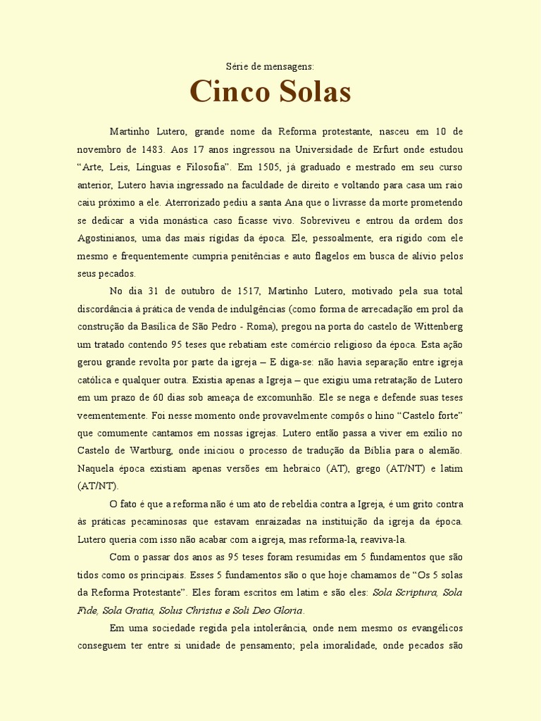 Os 5 Solas da Reforma Protestante | PDF | Bíblia | Martinho Lutero