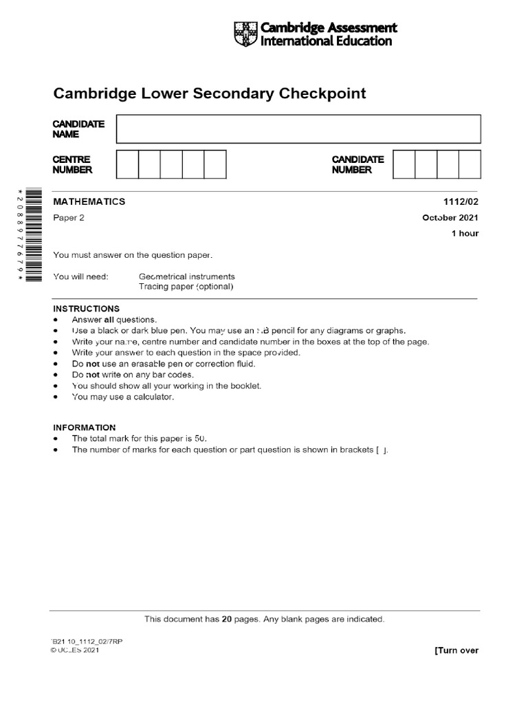 (PDF) October 2021 CAIE P2 Questions 1112 Mathematics Cambridge Lower ...