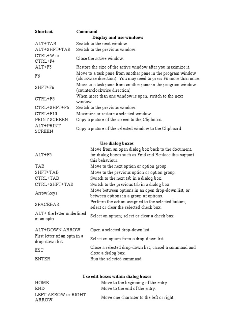 Shortcut Command Display and Use Windows | PDF | Paragraph | Microsoft Word
