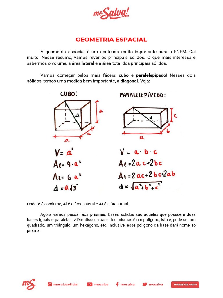 Resumo Geometria ESPACIAL | PDF | Triângulo | Formas geométricas