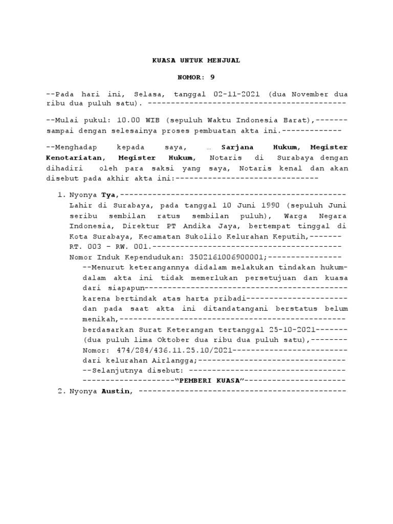 Contoh Akta Kuasa Menjual 2 | PDF