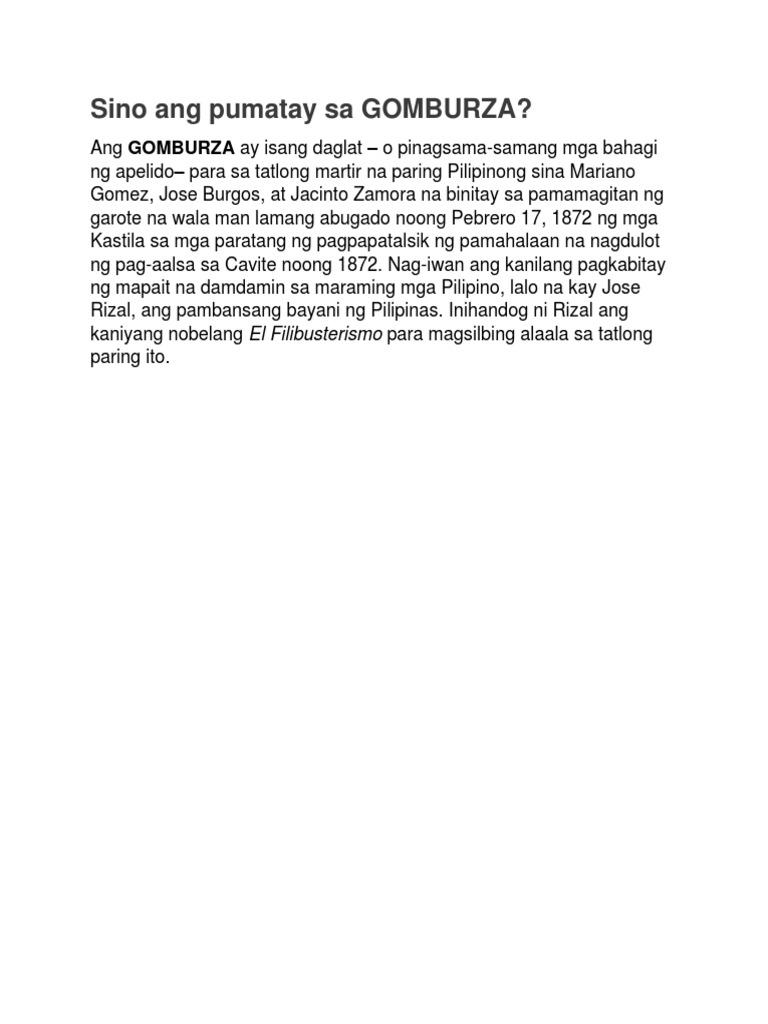 Sino Ang Pumatay Sa GOMBURZA | PDF Sino Ang Pumatay Sa GOMBURZA | PDF
