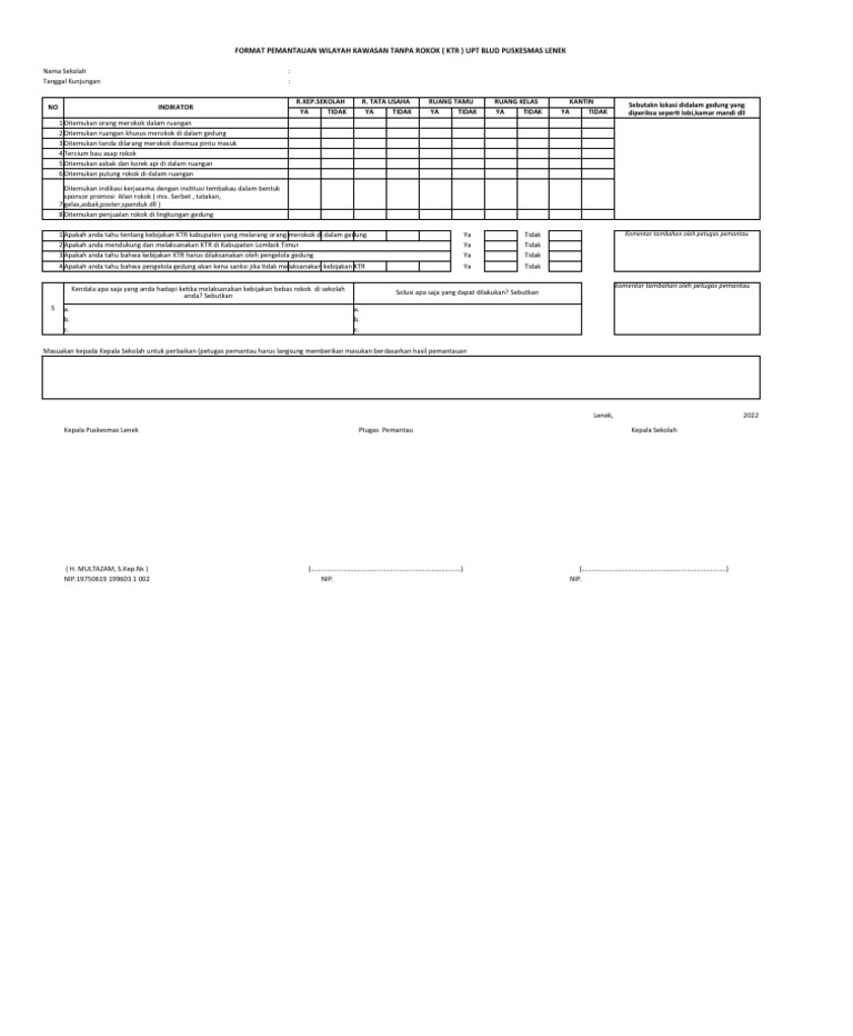 Form Pemantauan KTR | PDF