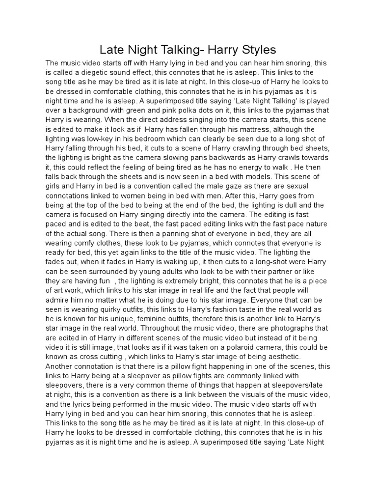 Late Night Talking - Harry Styles Analysis | PDF | Language Arts ...