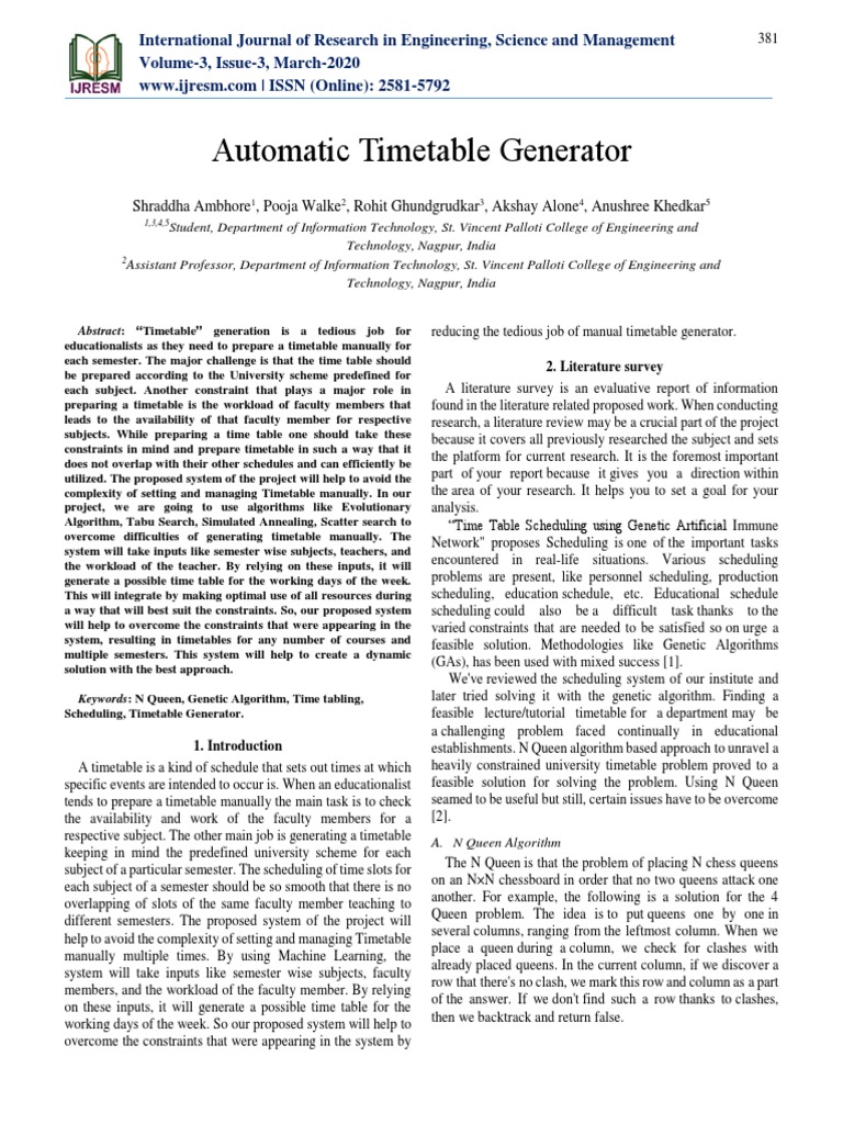 Automatic Time Table | PDF | Genetic Algorithm | Genetics