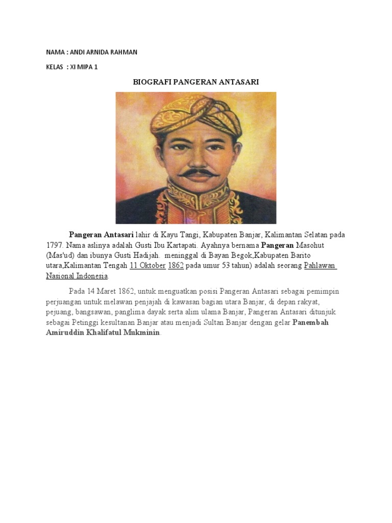 Biografi Pangeran Antasari, Pahlawan Nasional | PDF | Agama & Spiritualitas