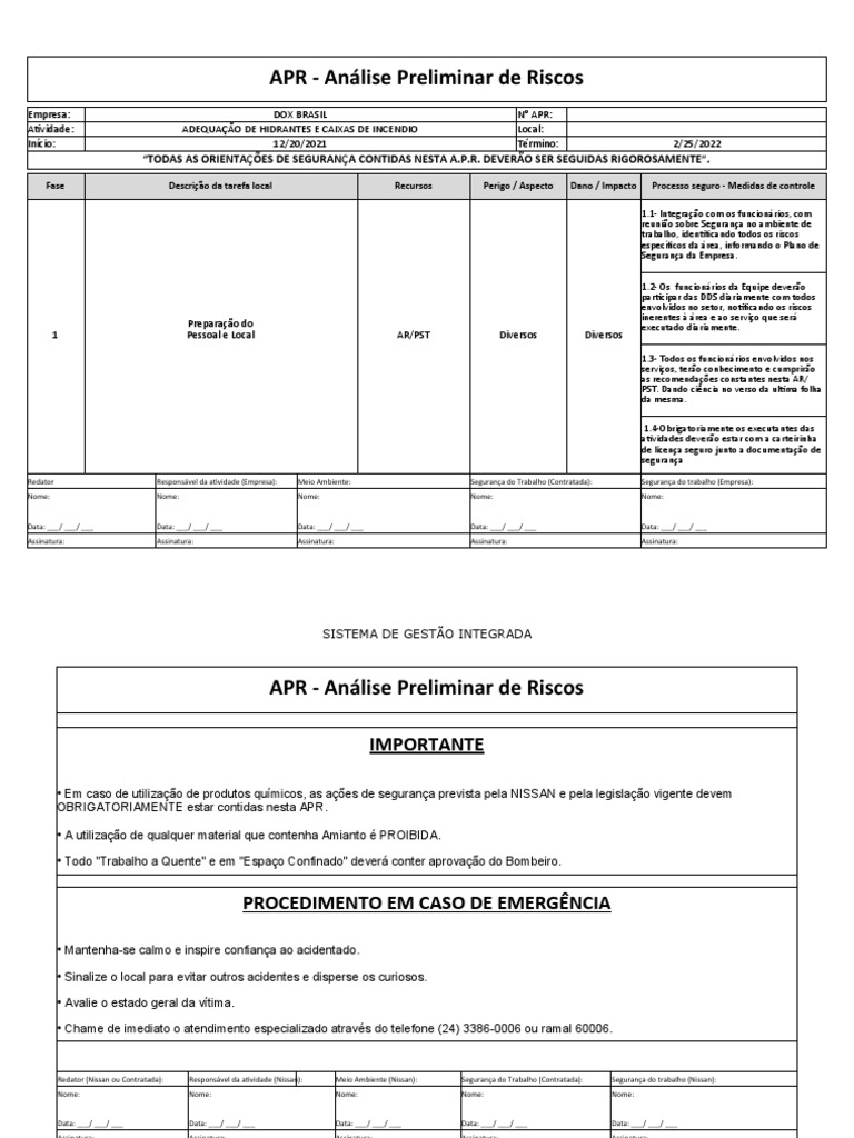 Anexo 3 Análise Preliminar de Riscos Hidrante Edson | PDF