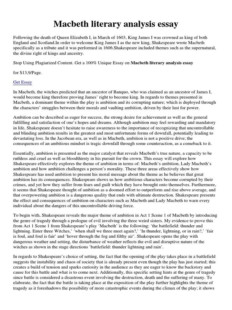 Macbeth Literary Analysis Essay | PDF