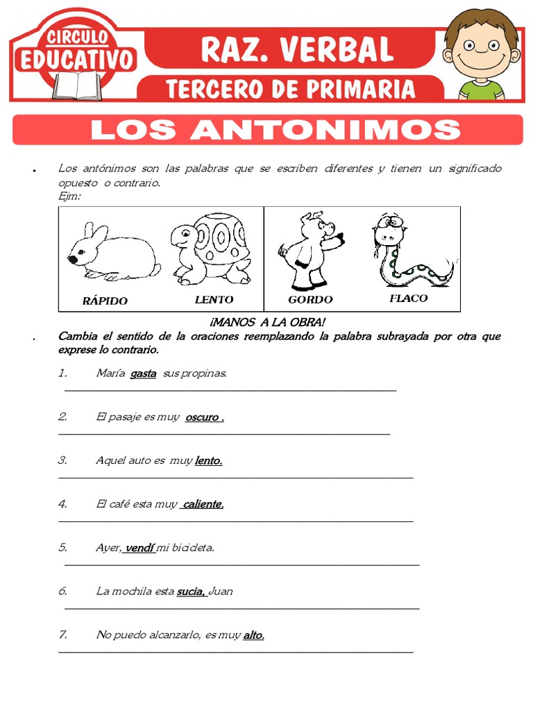 Los Antonimos para Tercero de Primaria | PDF
