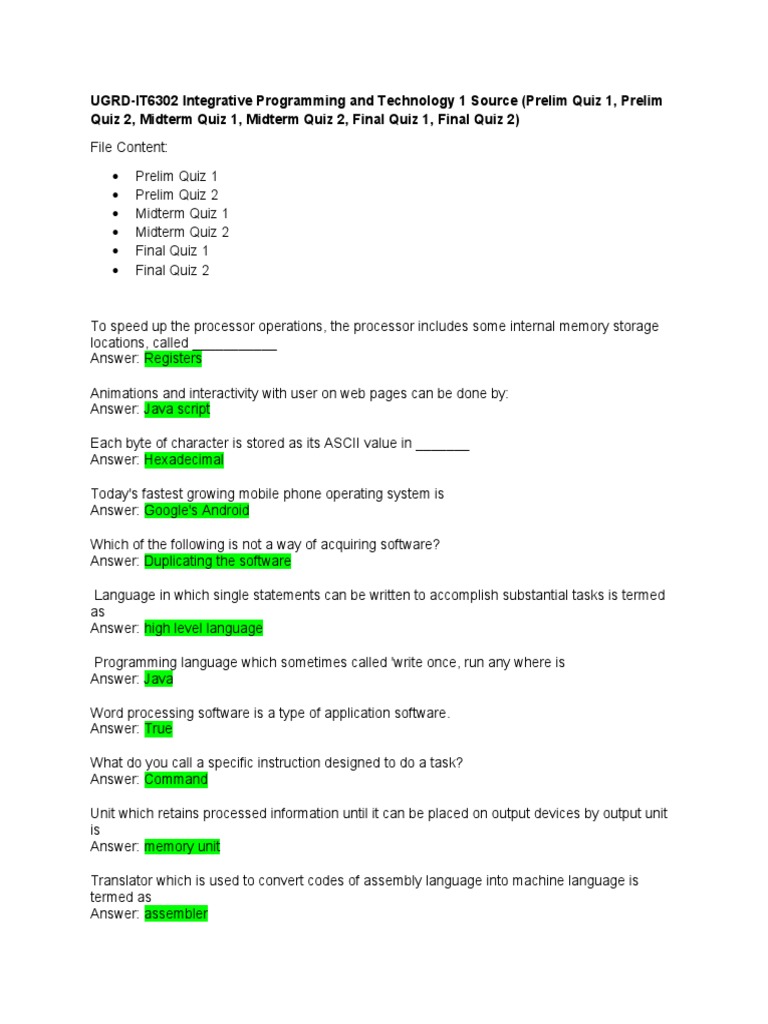 UGRD IT6302 Integrative Programming and Technology 1 Source Prelim Quiz 1 Prelim Quiz 2 Midterm ...