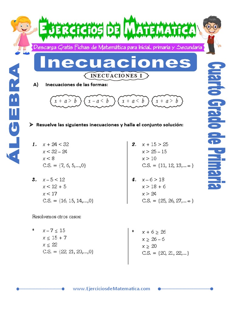 Ejercicios de Inecuaciones para Cuarto de Primaria | PDF | Matemáticas | Álgebra