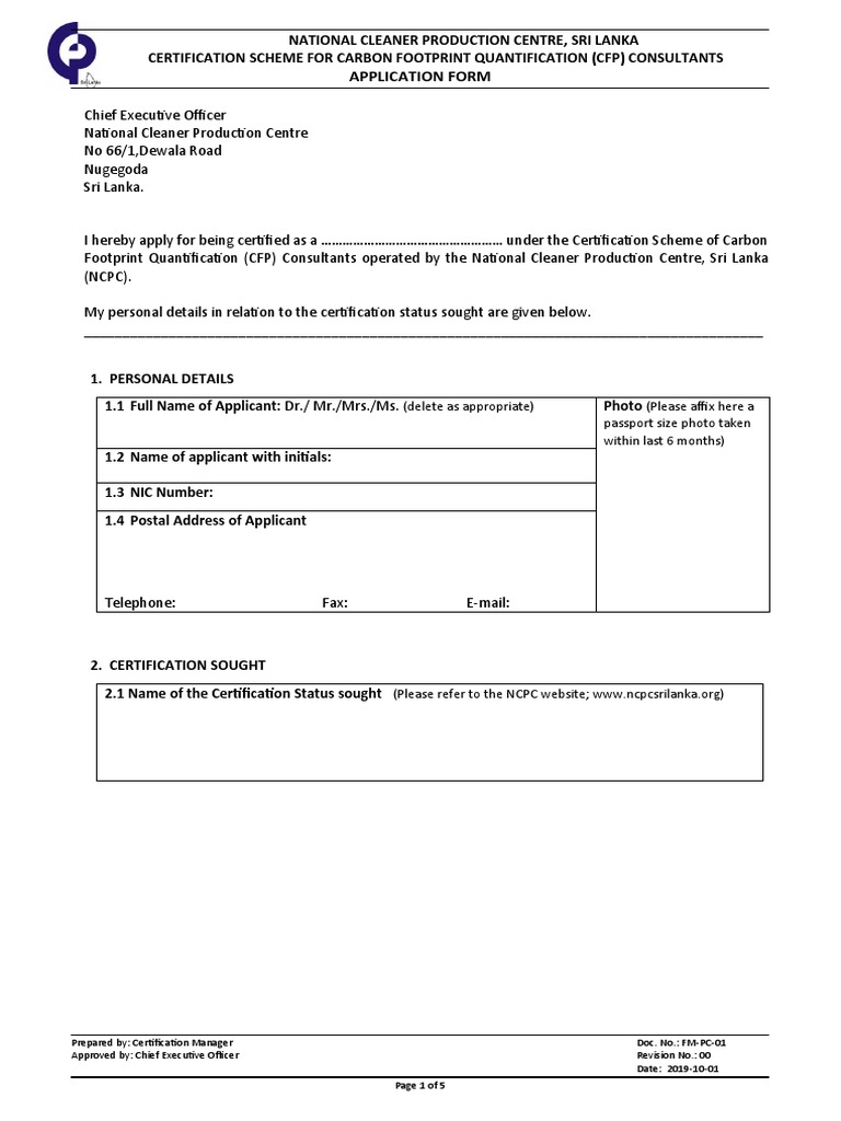 FM PC 01 Application Form - CFP | PDF