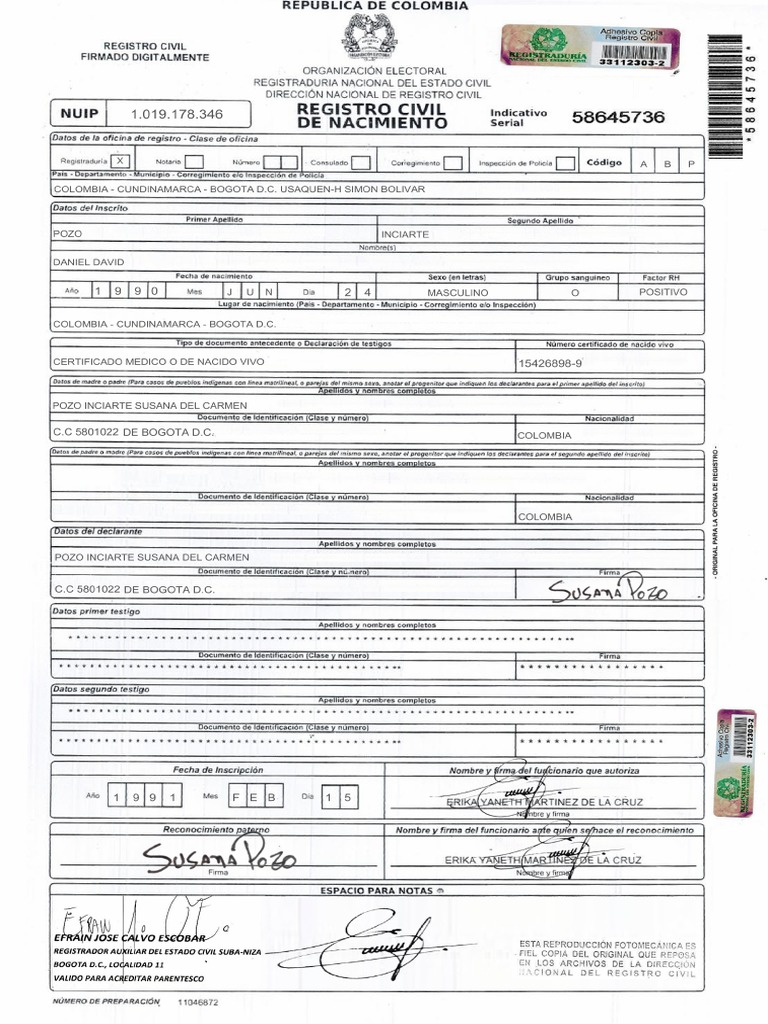 Registro Nacimiento | PDF