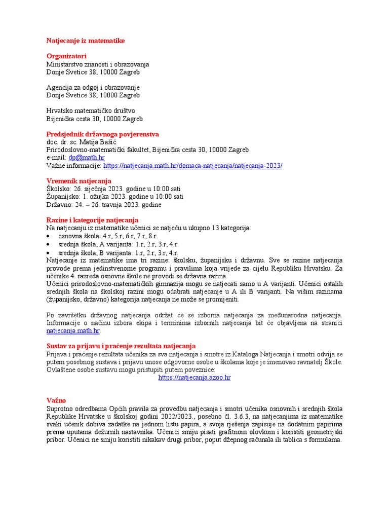 Posebna Pravila Matematika 2023 | PDF
