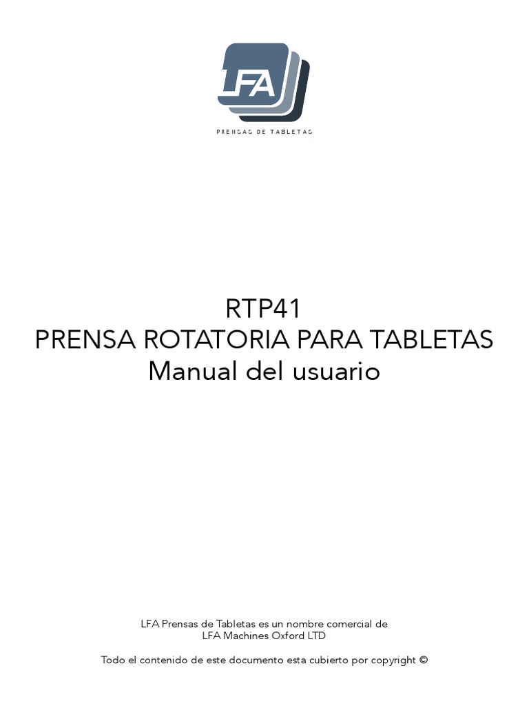 Prensa de Tabletas Giratoria de Alta Velocidad RTP41 - Manual | PDF | Rodamiento (Mecánico ...