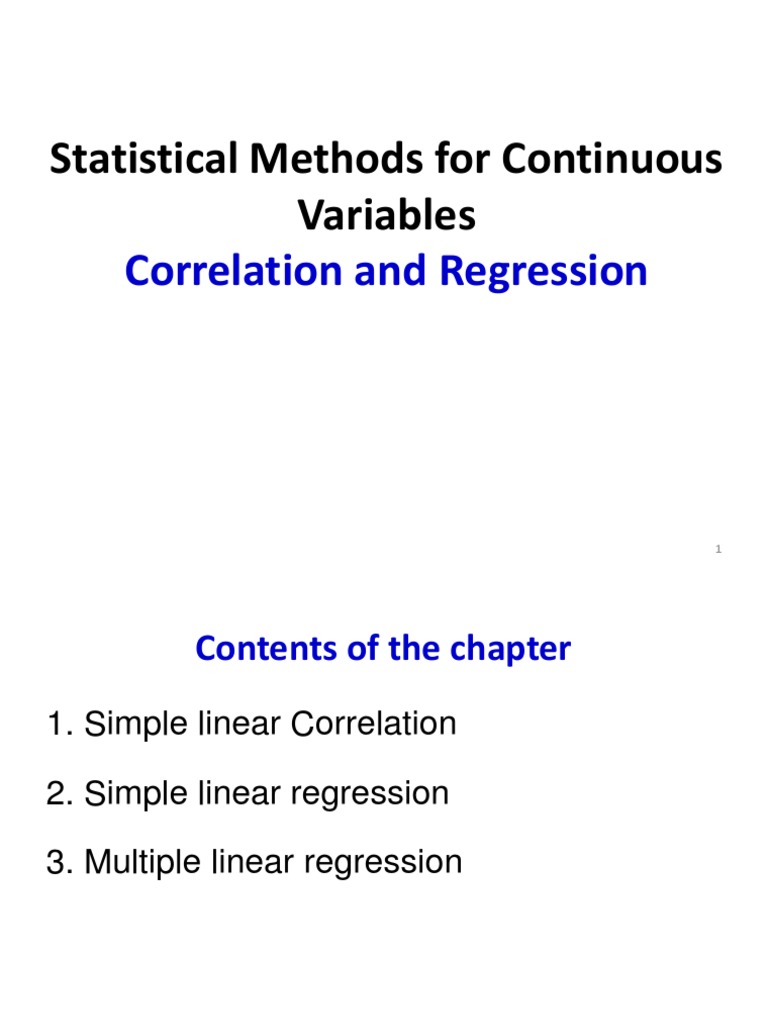 1 Statistical Methods For Continuous Variables Corr And Regression Pdf Regression Analysis
